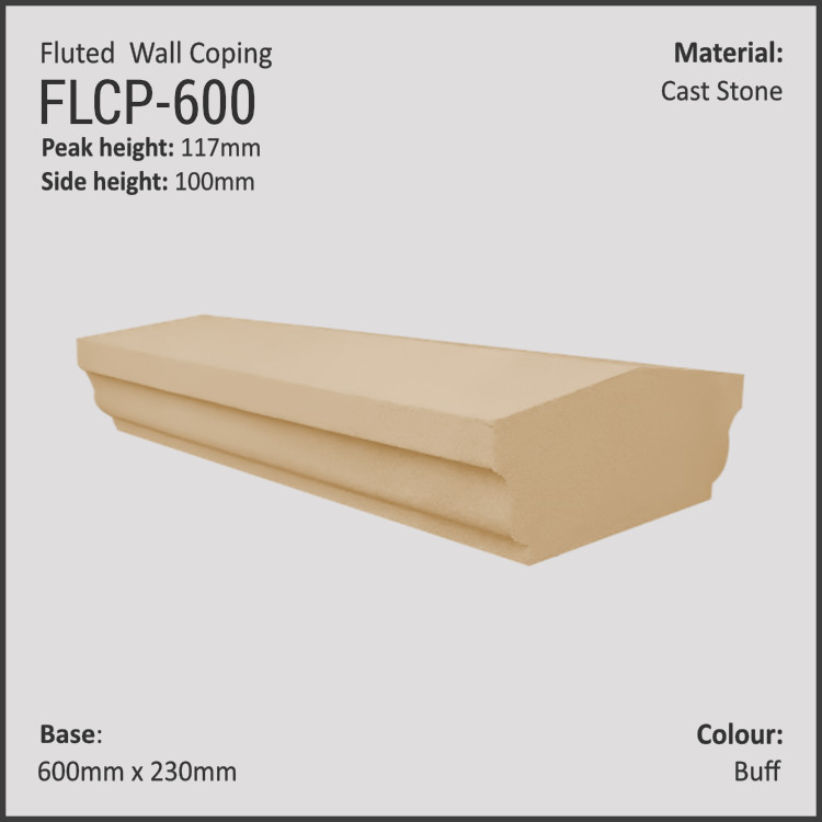 Fluted Wall Coping – 600mm X 230mm – Cast Stone Supplier